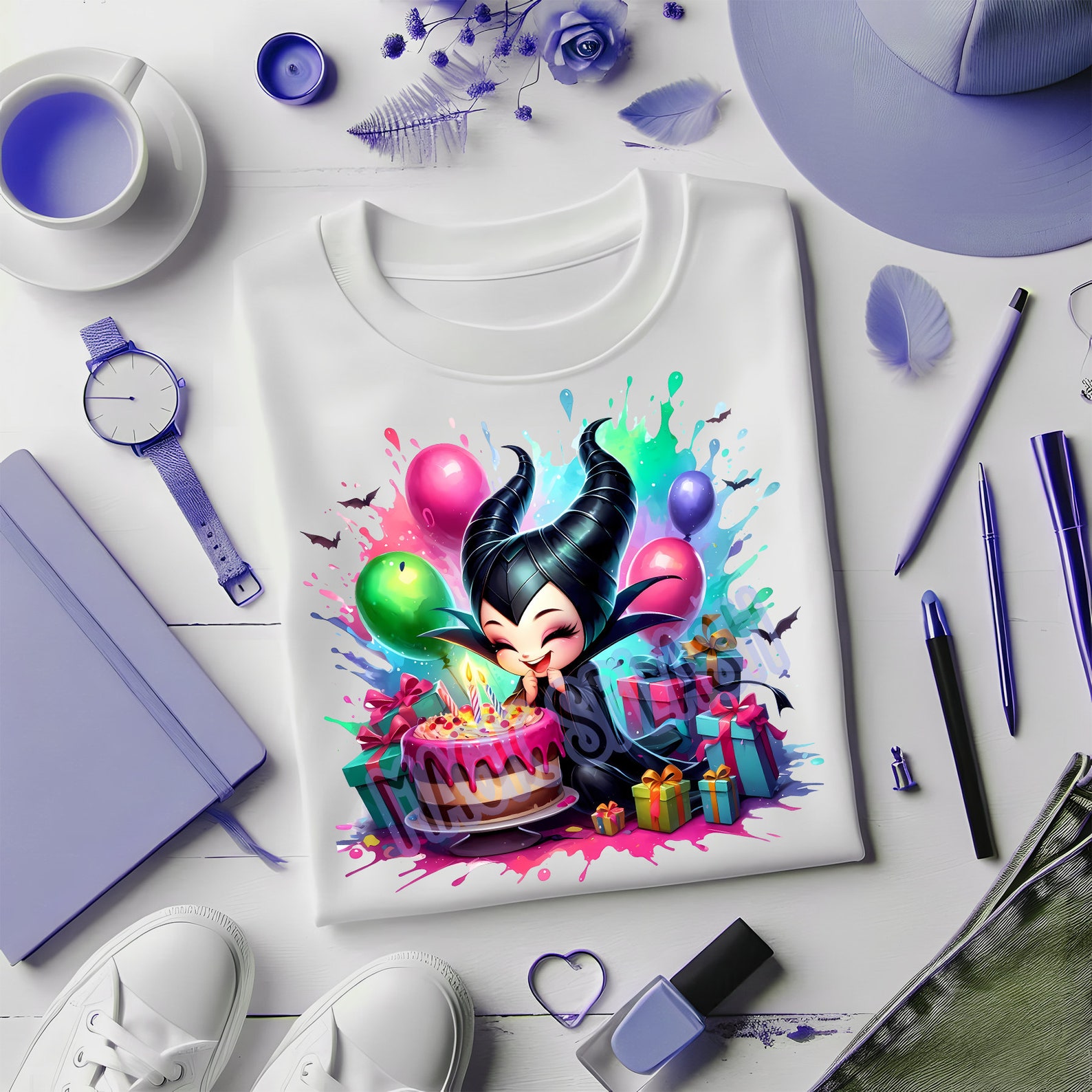 Maleficent Birthday Watercolor Splash PNG: Villain Clip Art (digital ...