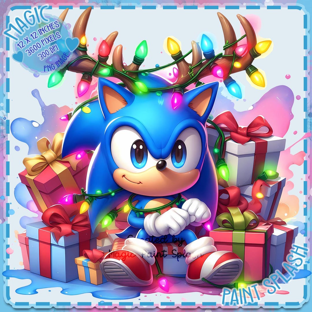 Christmas Sonic Hedgehog PNG: Watercolor Holiday Clipart (digital ...