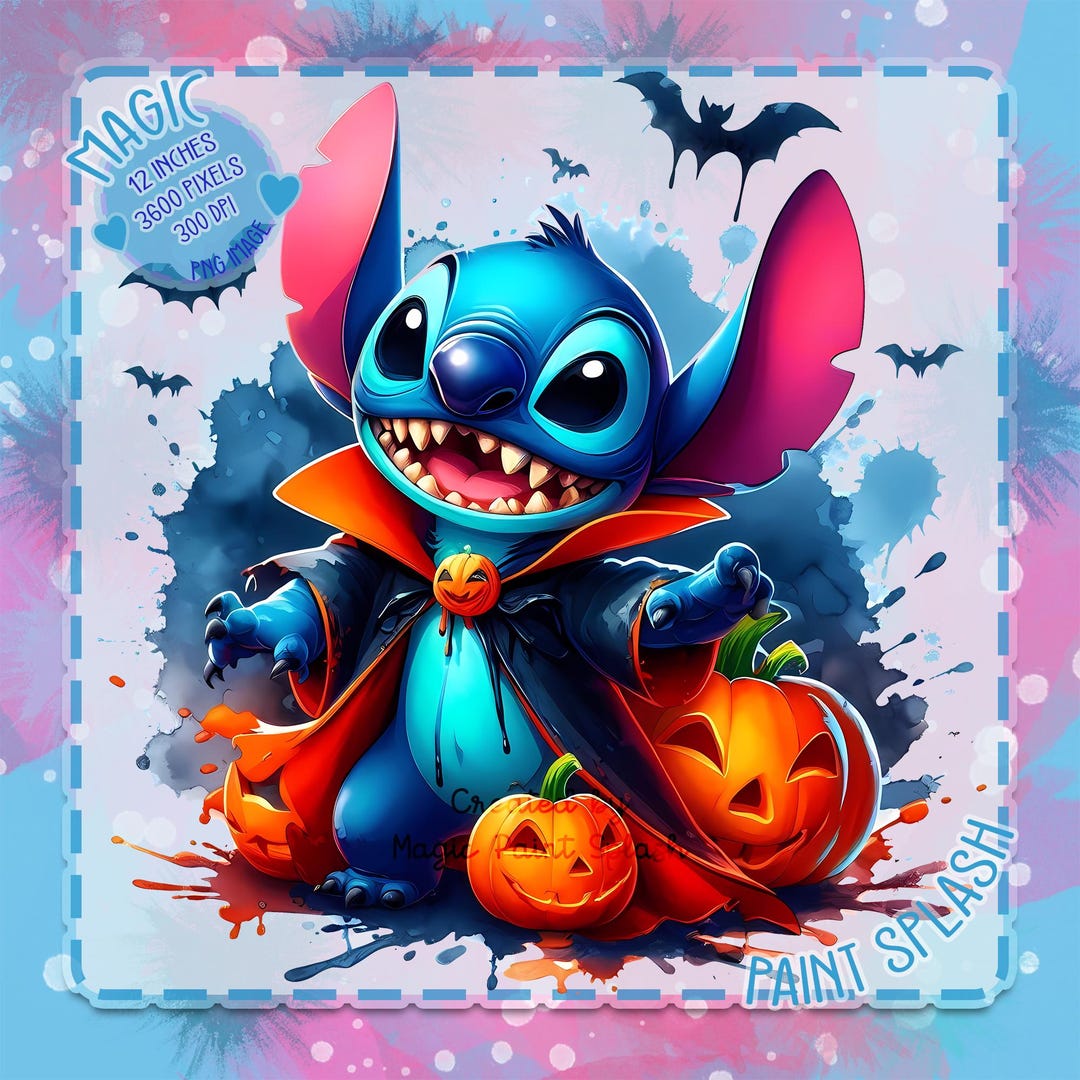 Halloween Vampire Stitch PNG: Watercolor Clipart Image (digital ...