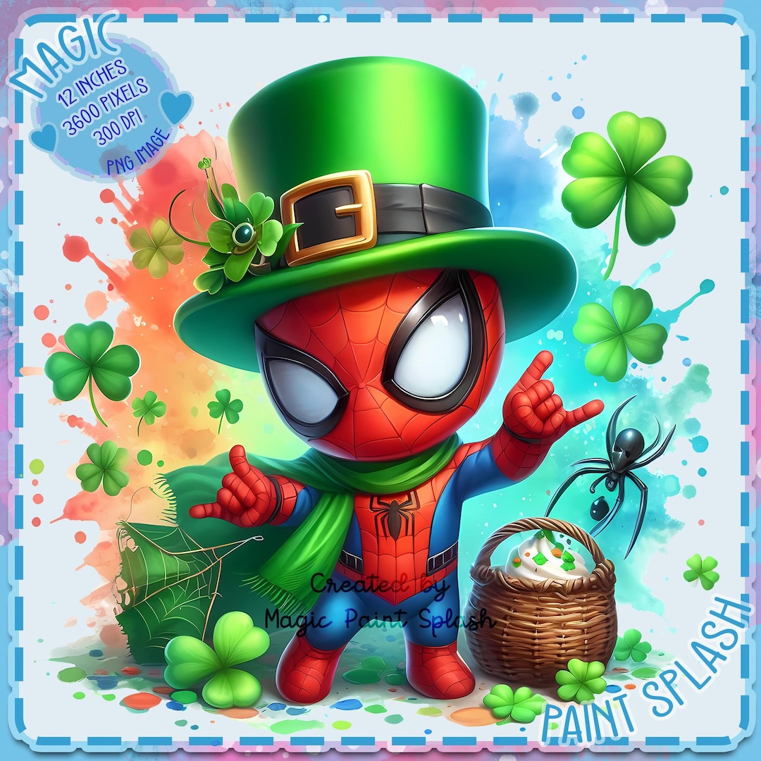 Spiderman St. Patrick's Day Clipart: Watercolor Superhero PNG (digital ...