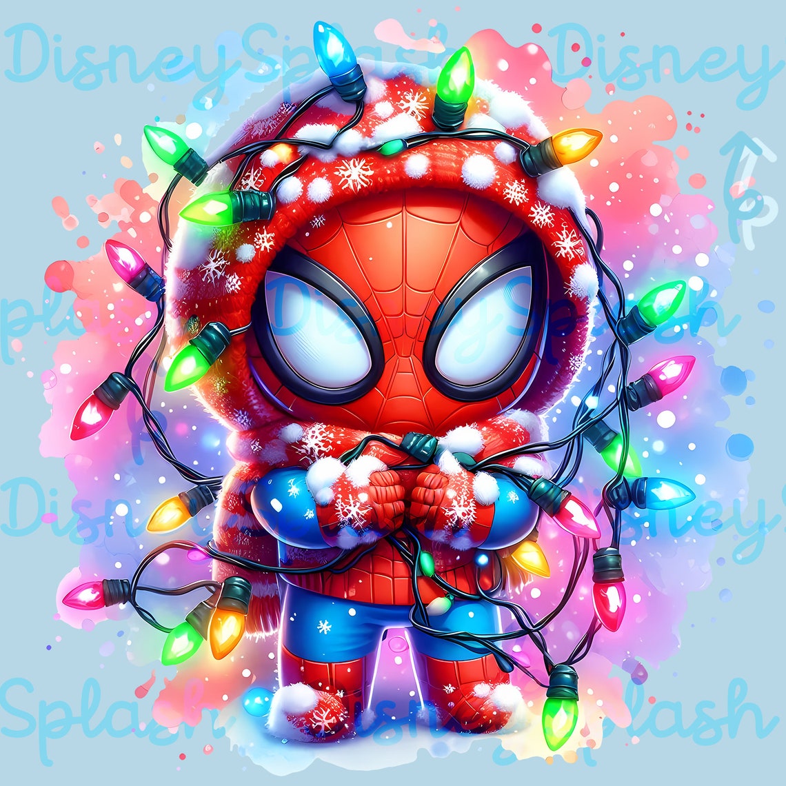 Spidey Christmas Lights Clipart: Watercolor Superhero PNG (digital ...