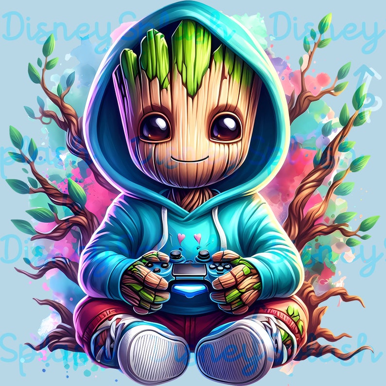 Baby Groot Gamer Clipart: Watercolor PNG Image (digital Download) - Etsy