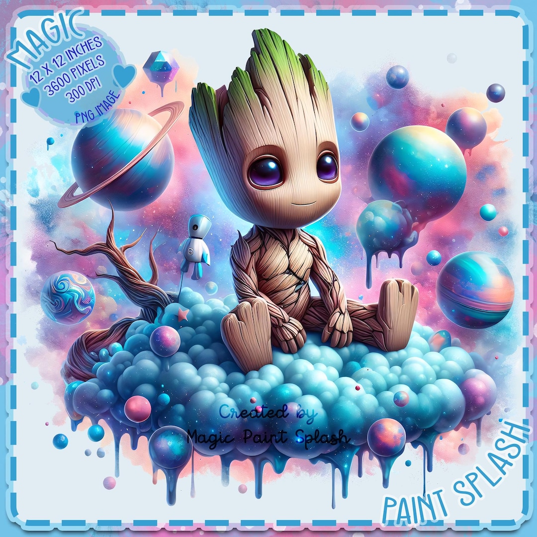 Baby Groot Galaxy Clipart: Rainbow Watercolor PNG Image (digital ...