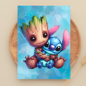 Baby Groot & Stitch Clipart Image, Galaxy Friends (PNG) - Etsy