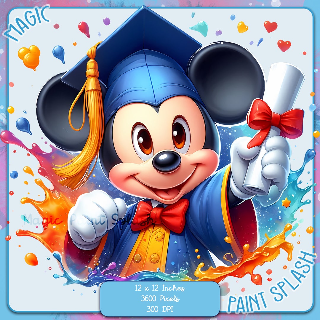 Mickey Graduating Diploma, Graduation Watercolor Splash, Clipart Images ...