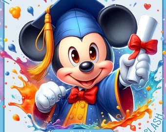 Mickey Mouse Diploma Watercolor Splash, Mickey Mouse Graduation ...
