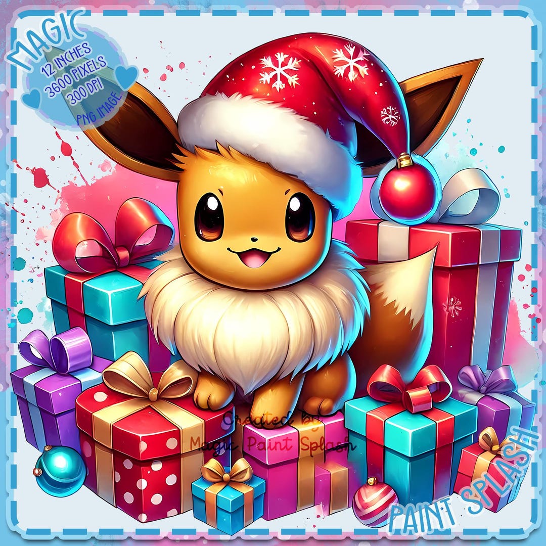Eevee Christmas Watercolor Splash, Clipart Images, Graphics and Artwork ...