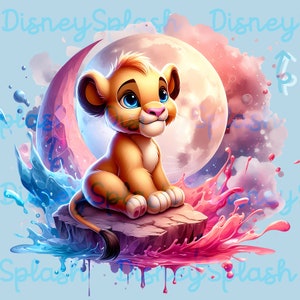 Simba Cub Moon Watercolor Clipart: Lion King PNG Image (digital ...