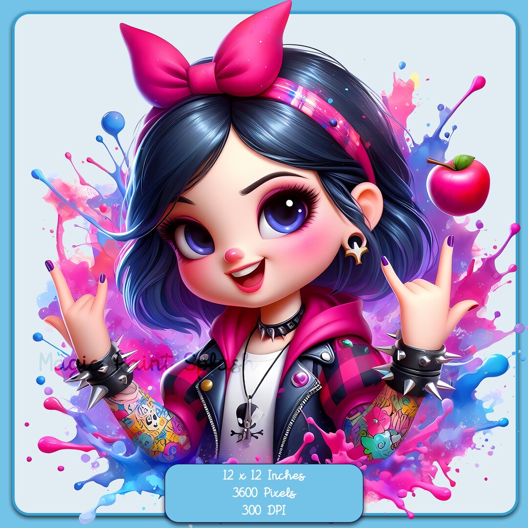 Snow White Punk Rock Watercolor Splash, Clipart Images, Graphics and ...