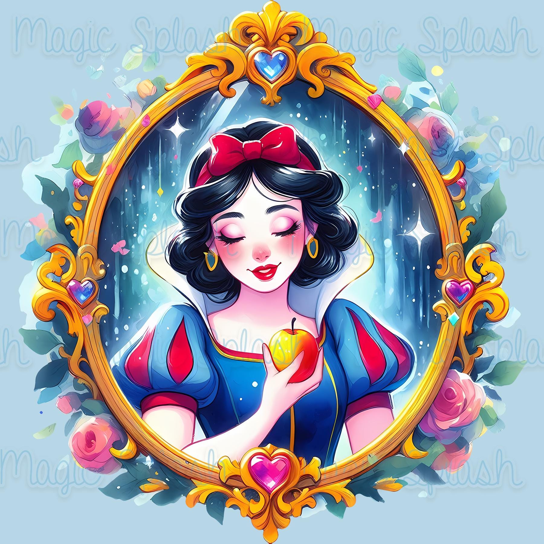 Snow White Enchanted Mirror Clipart: Watercolor Rainbow PNG (digital ...