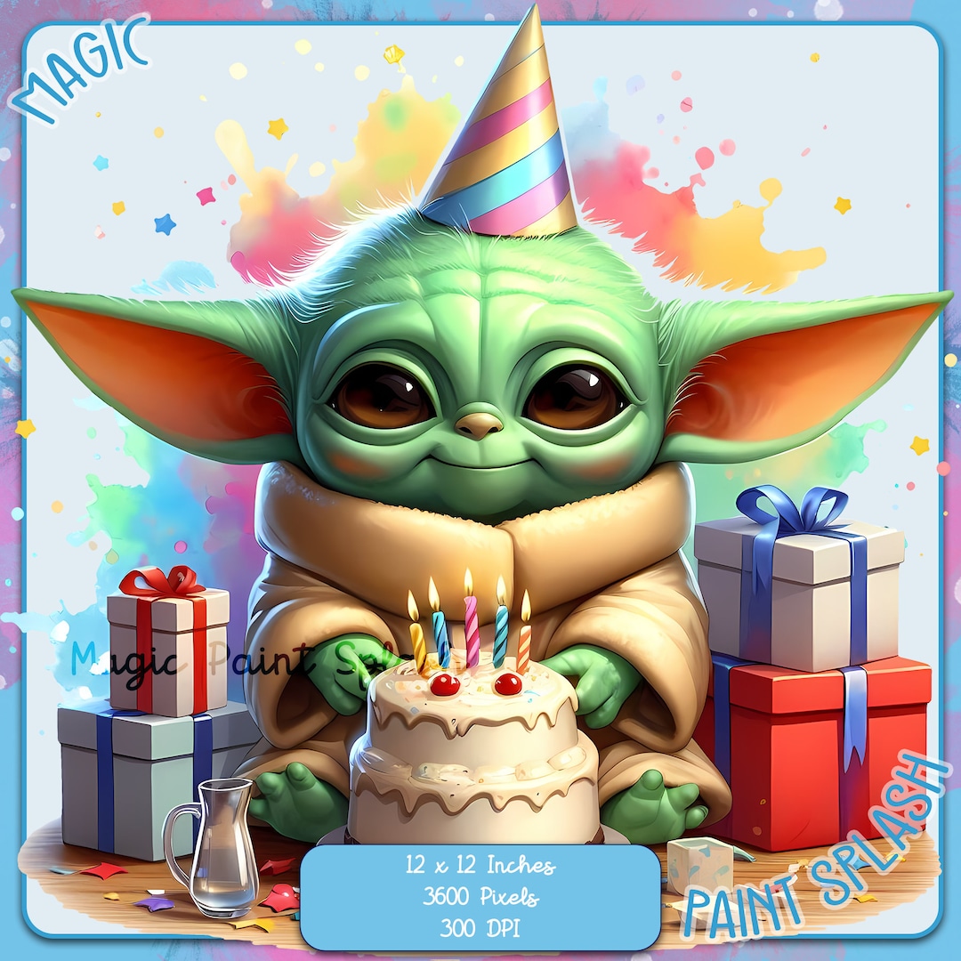 Grogu Birthday Watercolor Splash, Clipart Images, Graphics and Artwork ...
