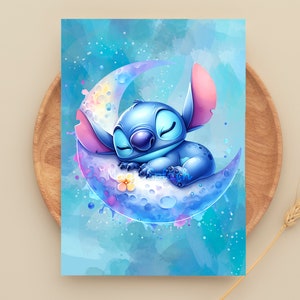 Stitch on Moon Clipart: Watercolor PNG Image (digital Download) - Etsy