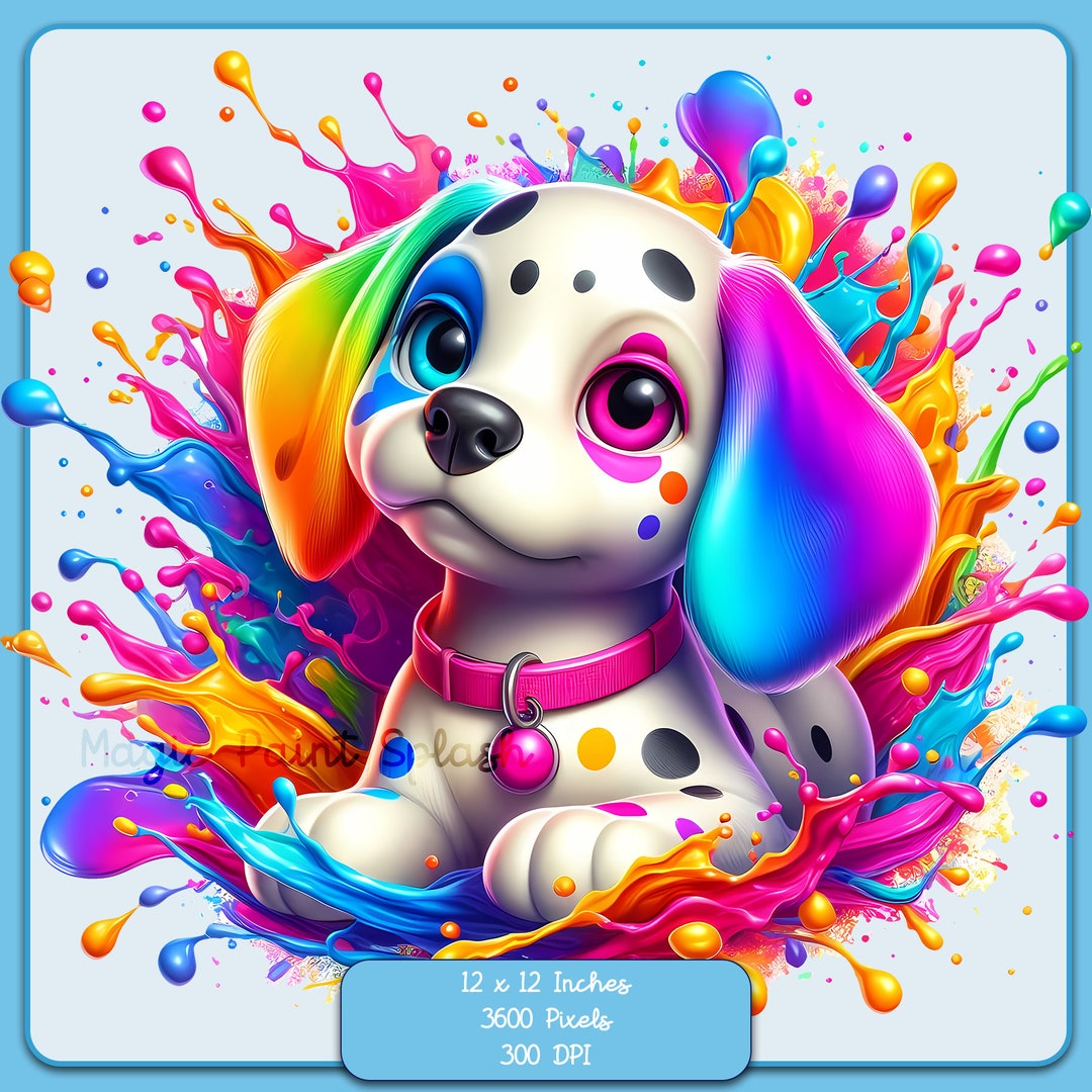 Rainbow Dalmatian Puppy Watercolor Clipart: Splash Art (PNG) - Etsy