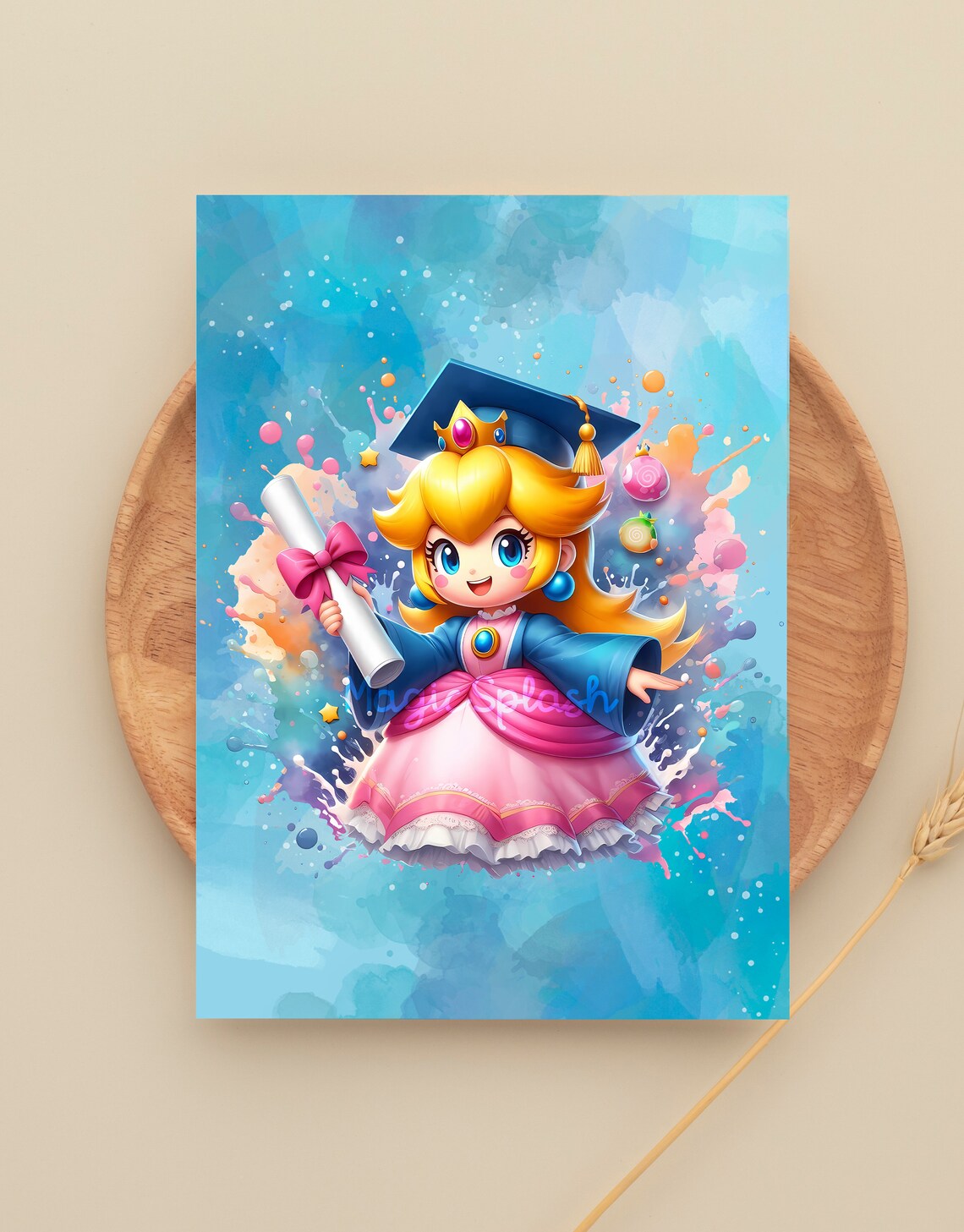 Princess Peach Graduation PNG: Watercolor Clipart Image (digital ...