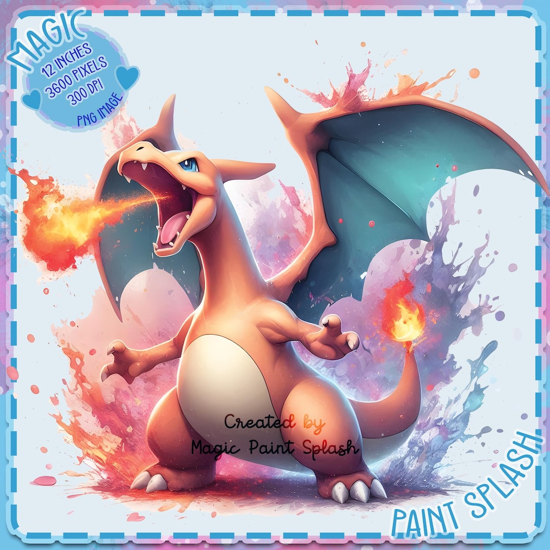 Charizard Watercolor PNG: Roaring Monster Clipart Image (12x12in, 300 ...
