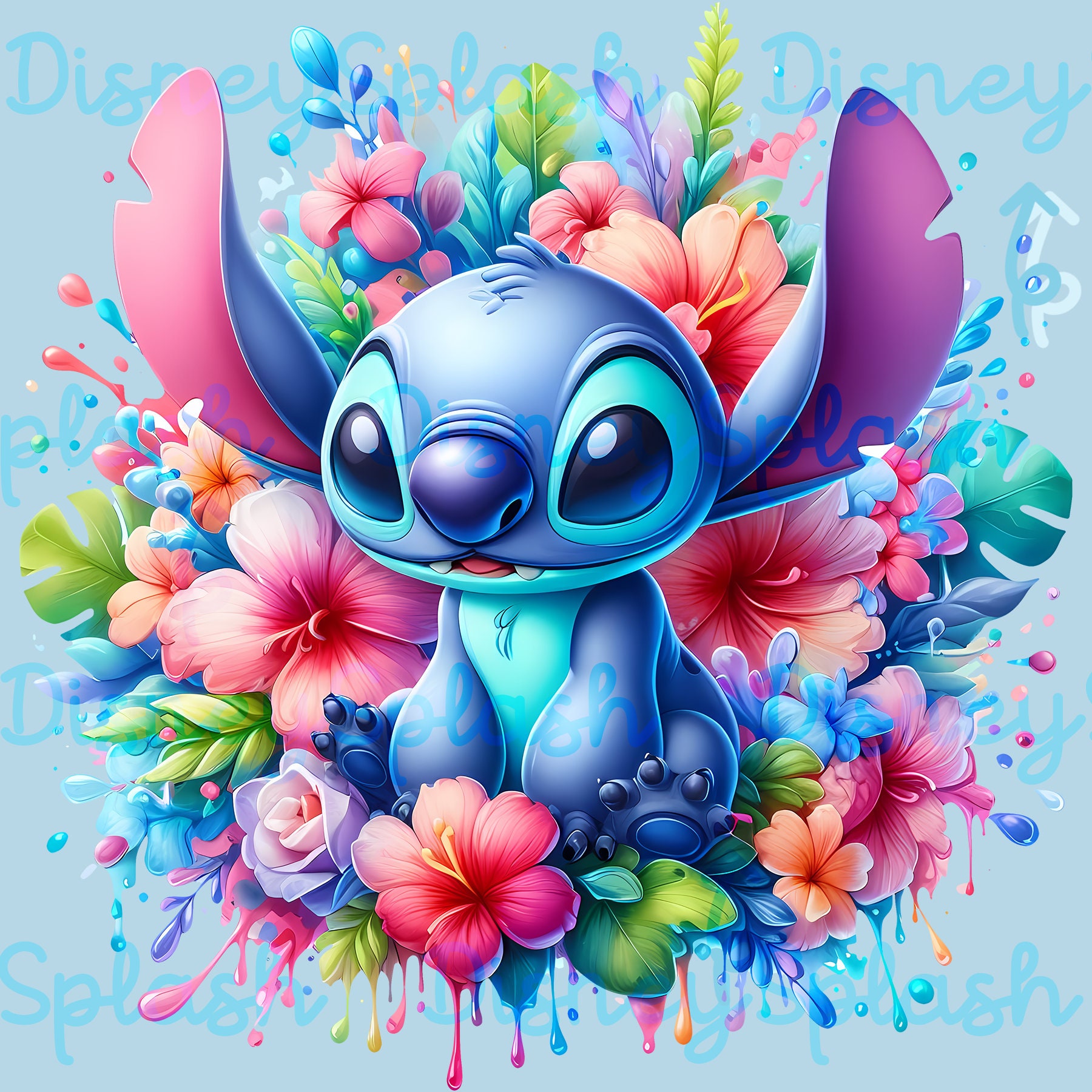 Stitch Floral Watercolor Splash, Clipart Images, Graphics and Artwork ...