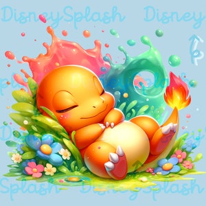 Sleepy Charmander Watercolor Splash, Clipart Images, Graphics and ...
