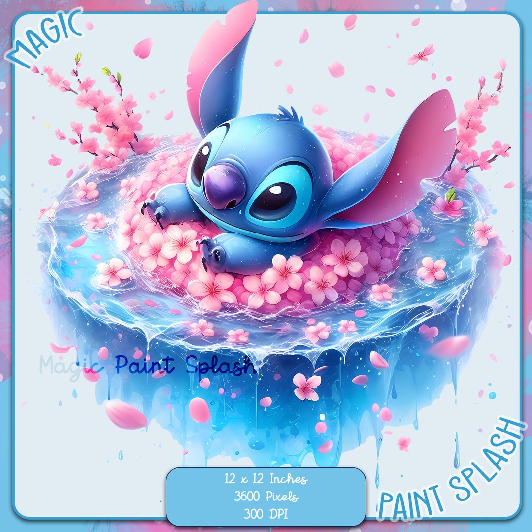 Stitch Sakura Petals PNG Image, Watercolor Splash Art (digital Download ...