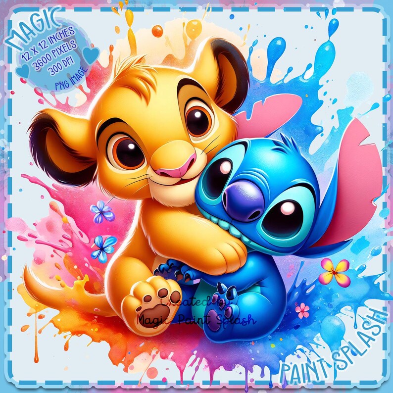 Stitch and Simba Clipart: Watercolor Splash PNG (digital Download) - Etsy