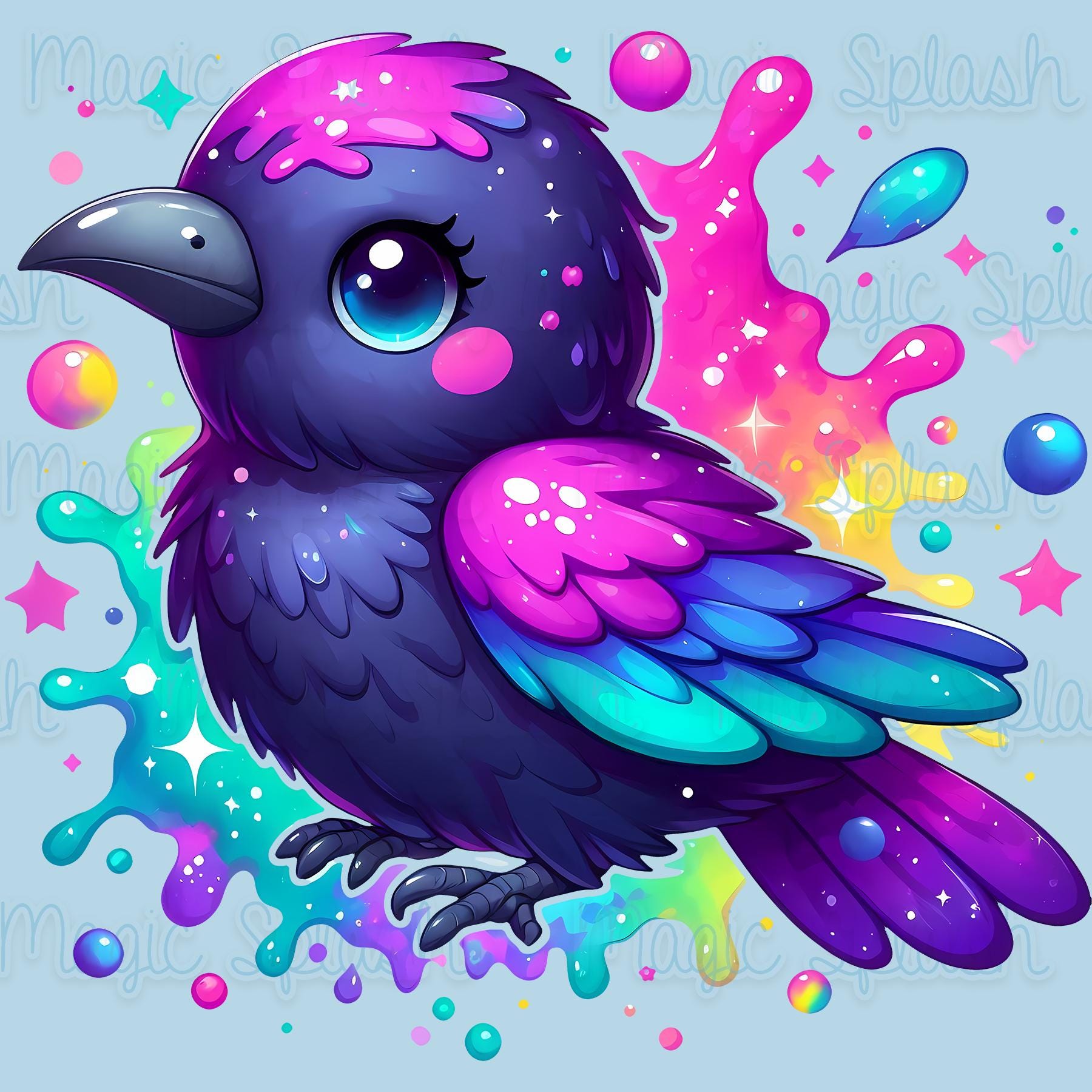 Rainbow Raven Watercolor Clipart: Splash PNG Image (digital Download ...