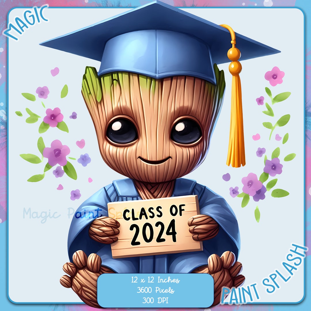 Baby Groot Graduation 2024 Clipart Image With Watercolor Splash ...