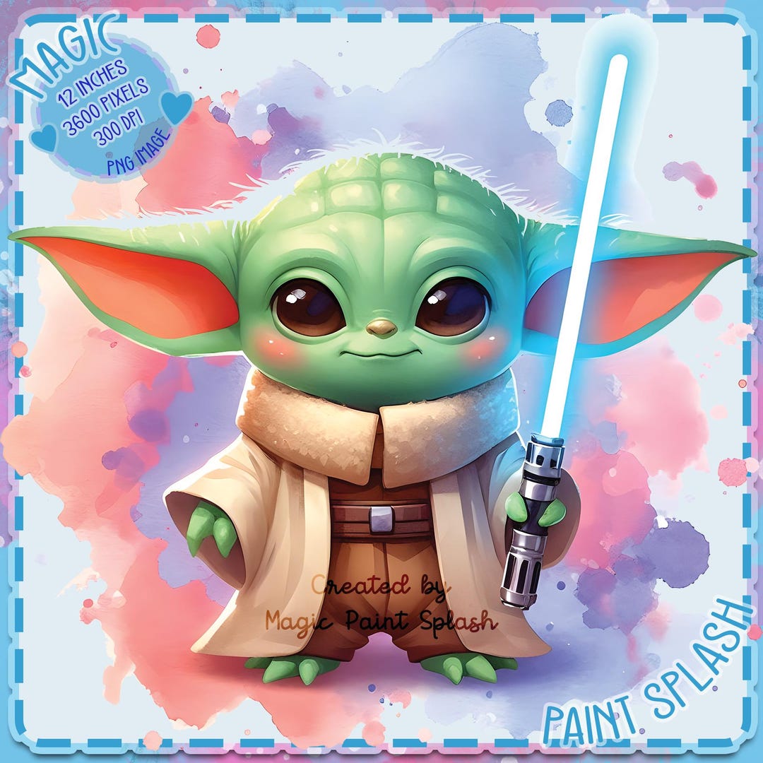 Grogu Watercolor Clipart: Rainbow Galaxy Wars PNG Image (digital ...