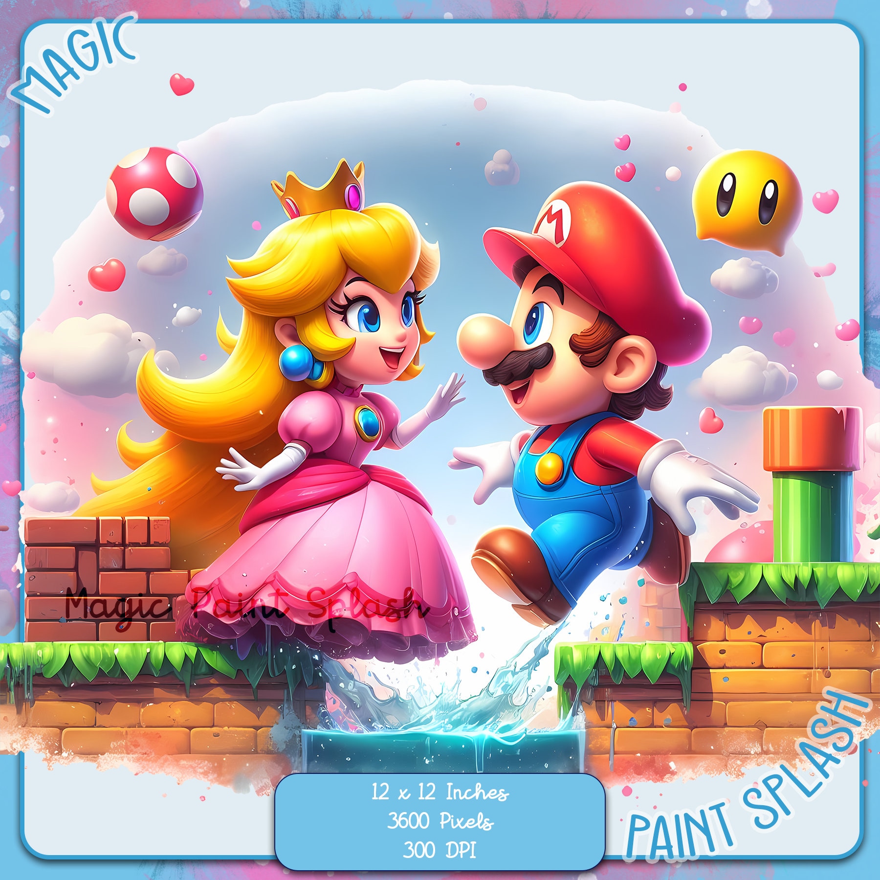Mario and Peach Watercolor Clipart: Rainbow Gaming PNG (digital ...