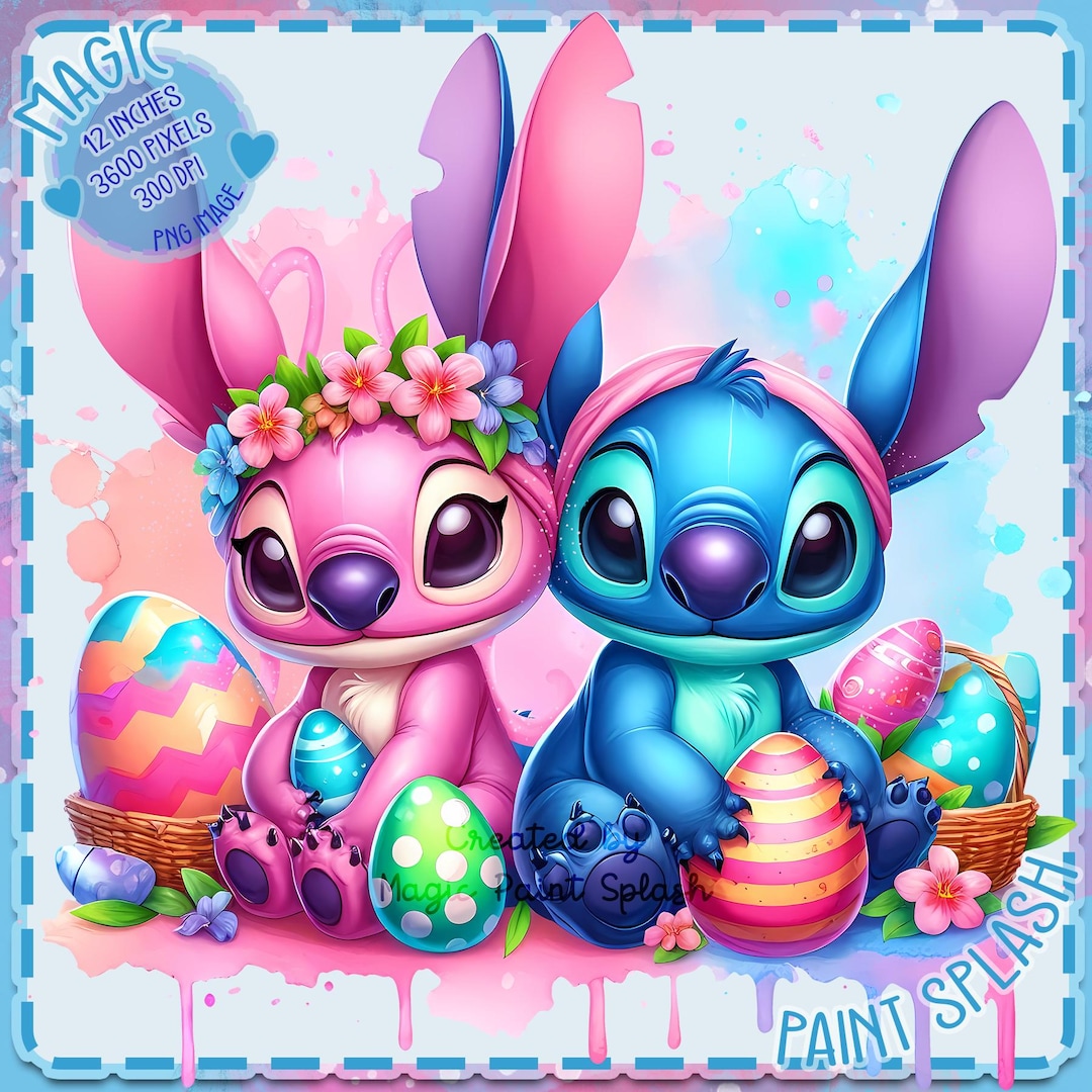 Stitch and Angel Easter PNG, Watercolor Clip Art (digital Download) - Etsy