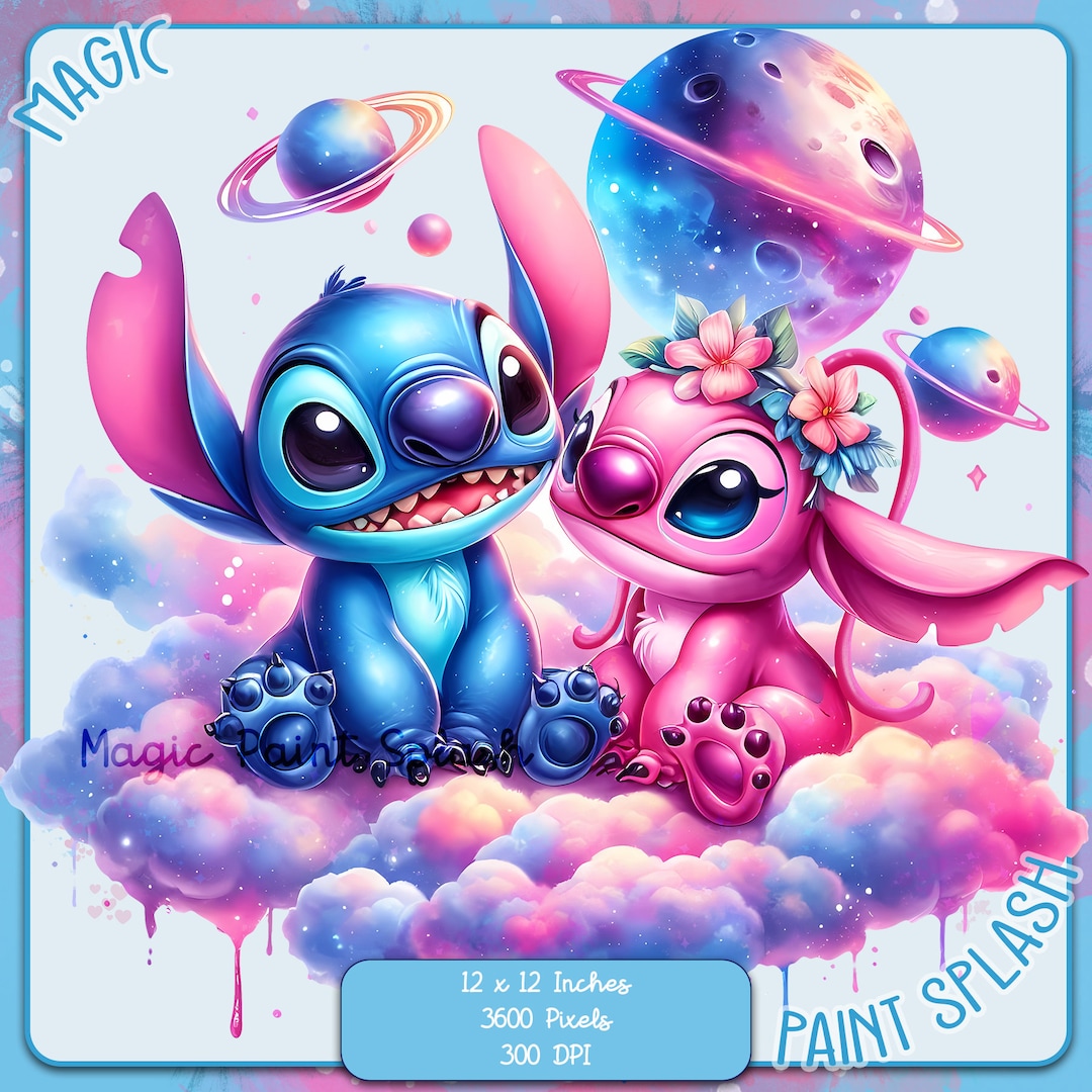 Stitch and Angel Clouds Watercolor Splash, Clipart Images, Graphics and ...