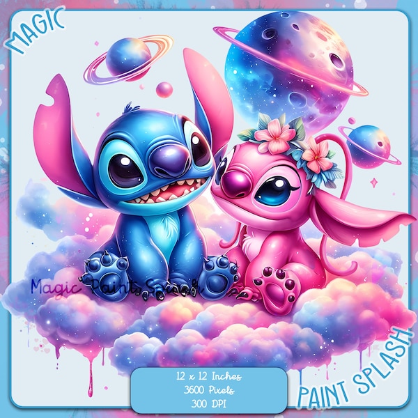 Stitch and Angel Clipart Watercolor - Etsy