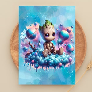 Baby Groot Galaxy Clipart: Rainbow Watercolor PNG Image (digital ...