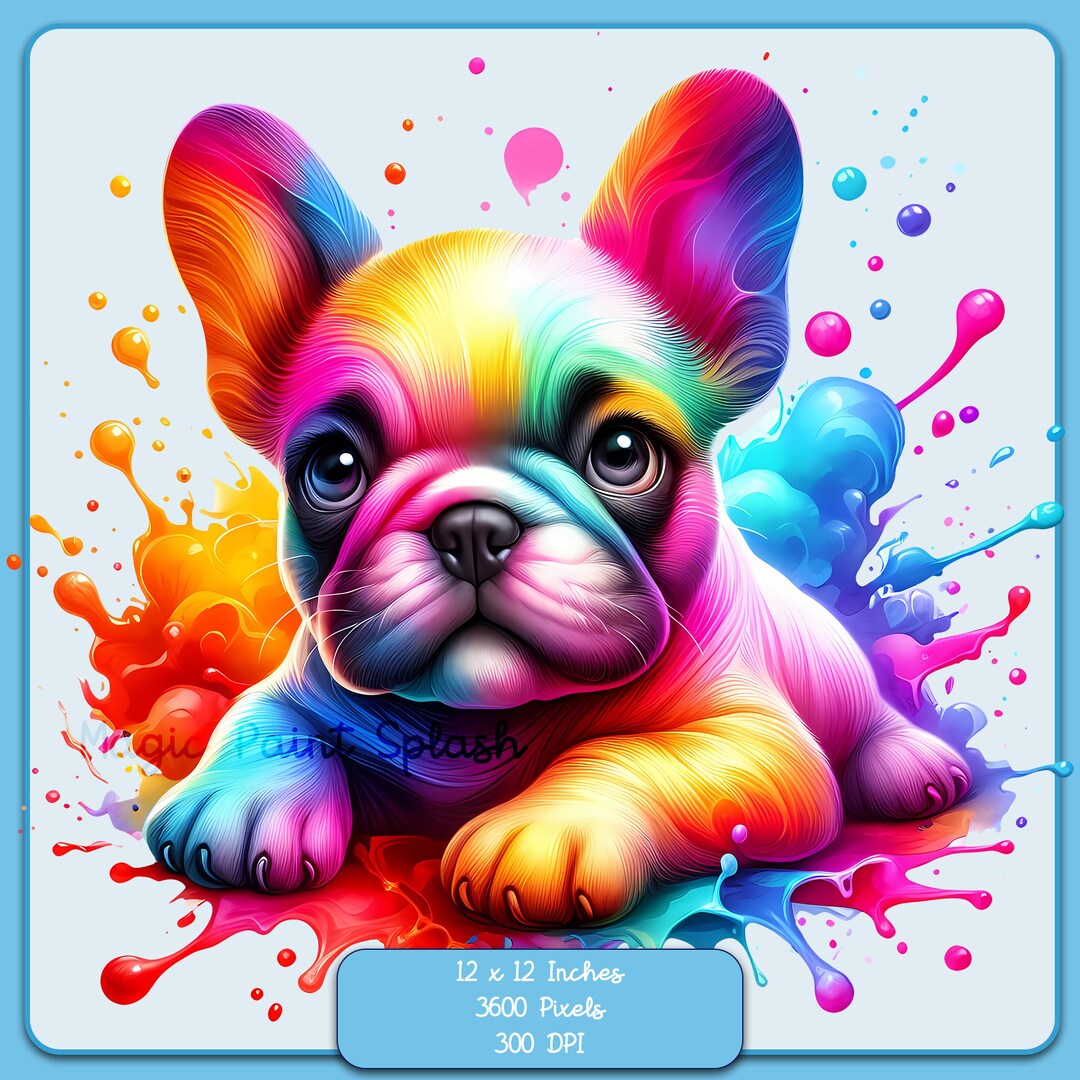 Rainbow Frenchie Puppy Watercolor Splash, Clipart Images, Graphics and ...