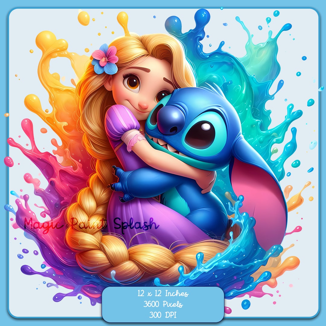 Rapunzel and Stitch Watercolor Splash, Clipart Images, Graphics and ...