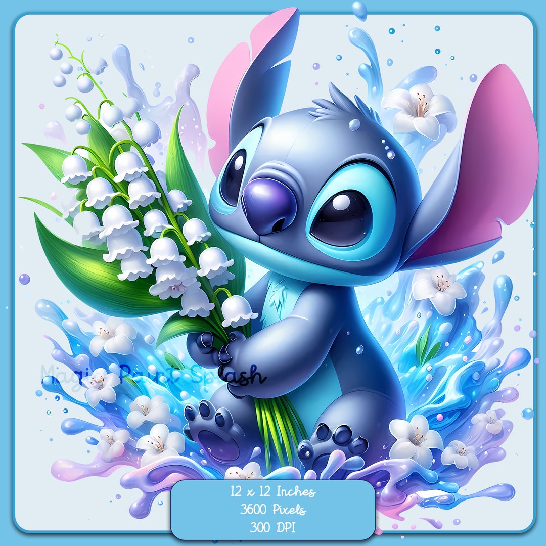 Stitch Floral W/ Lily of the Valley Watercolor Splash, Clipart Images ...