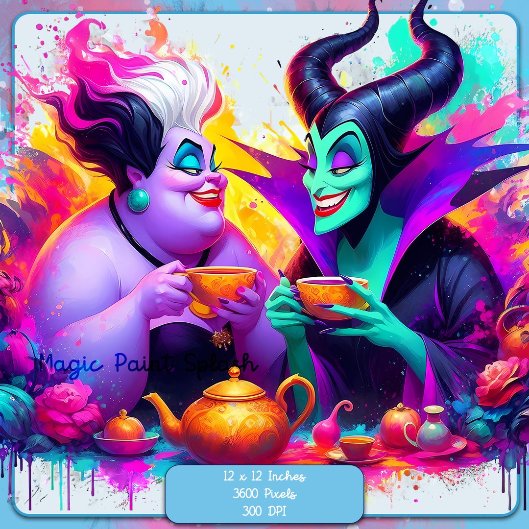 Ursula and Maleficent Tea Party Watercolor Splash, Clipart Images ...