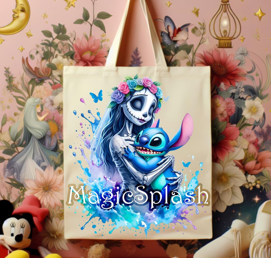 Emily and Stitch Hug PNG: Watercolor Halloween Bride Clipart (digital ...