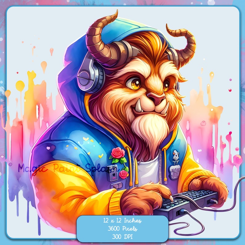 Beast Gamer Clipart: Watercolor Splash PNG Image (digital Download) - Etsy