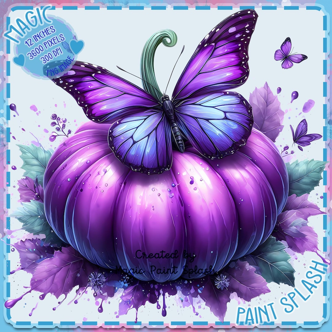 Halloween Clipart: Purple Pumpkin, Watercolor Splash (PNG Digital ...