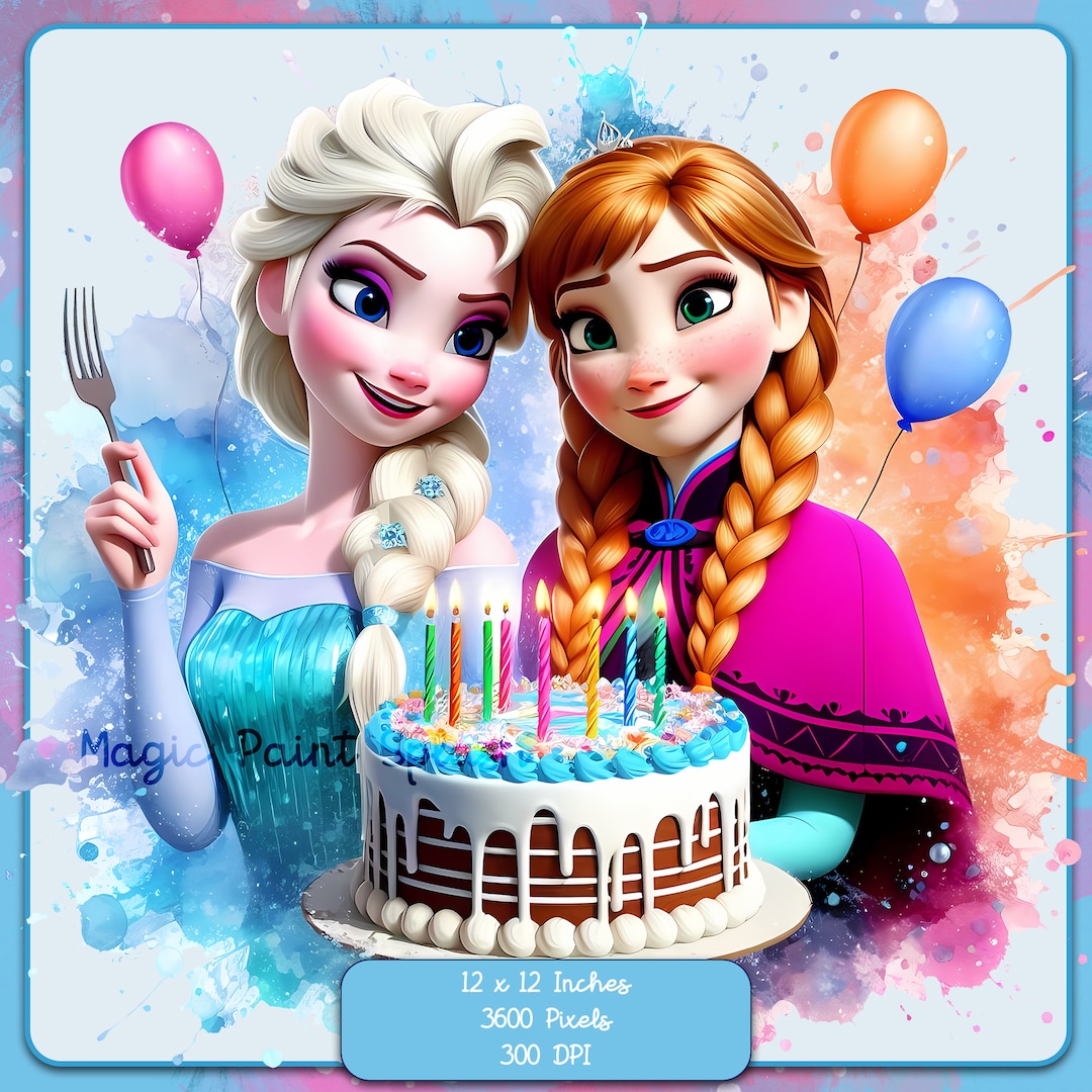 Anna and Elsa Birthday Watercolor Splash, Clipart Images, Graphics and ...