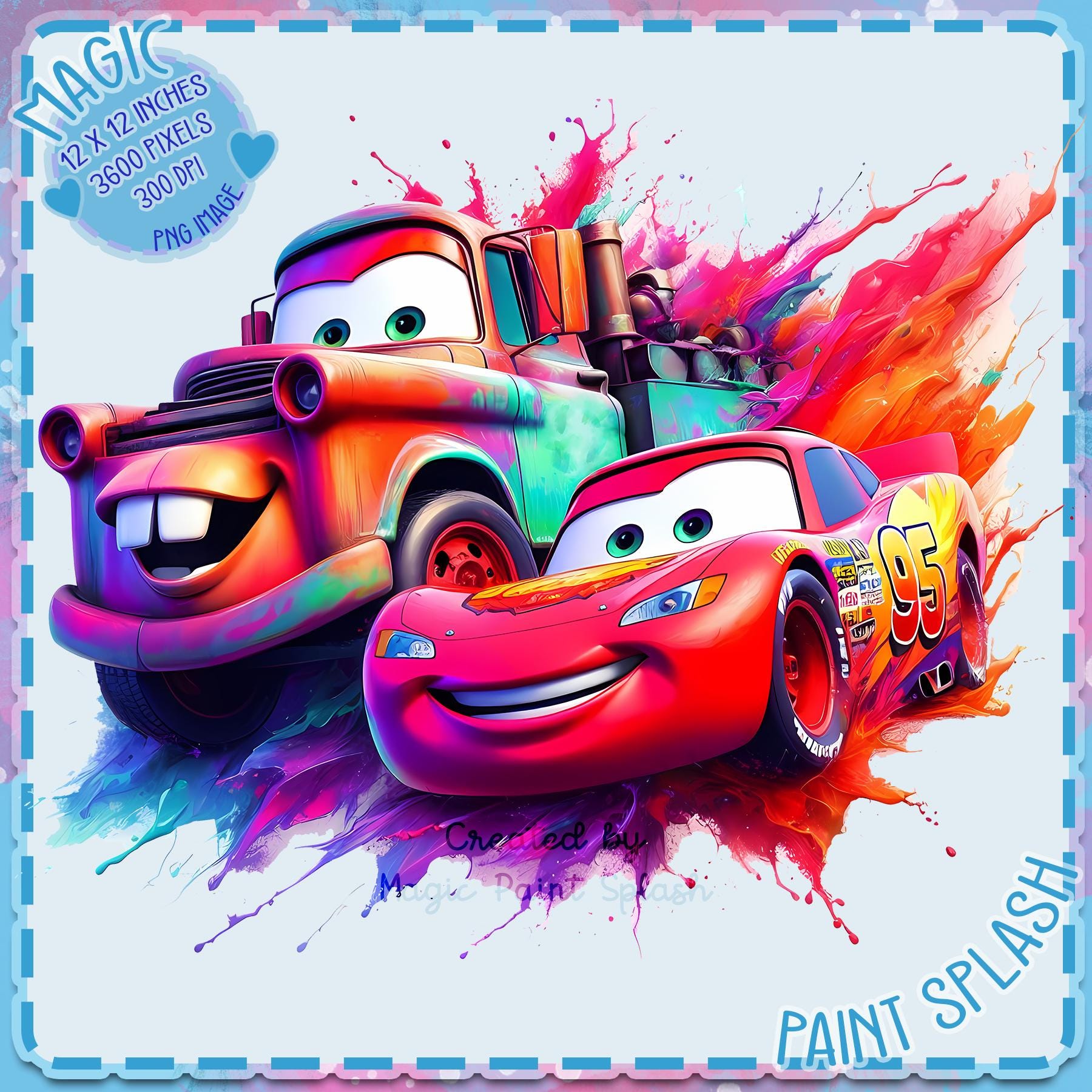 Cars Mcqueen and Mater Watercolor Splash Art (PNG Digital Download) - Etsy