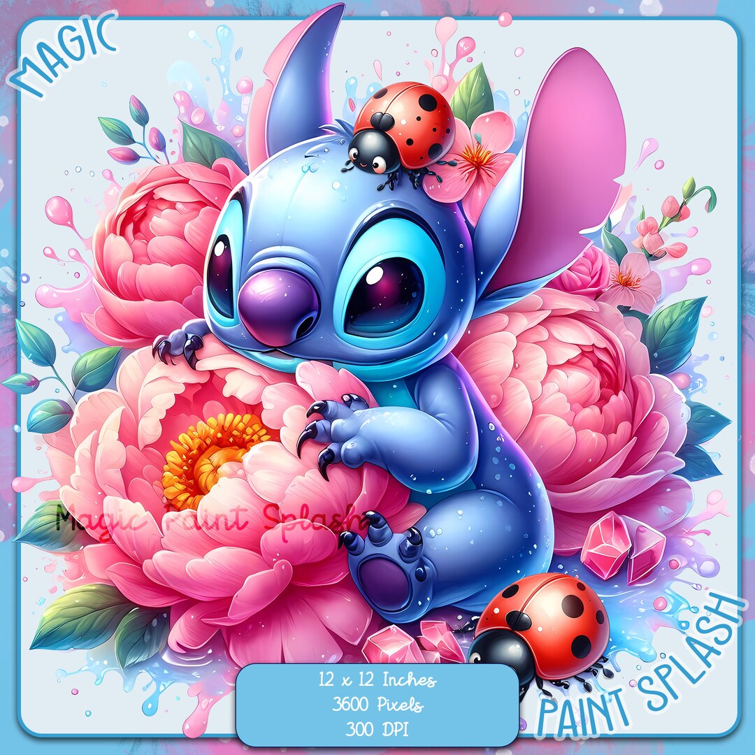 Stitch Floral W/ Peonies Watercolor Splash, Clipart Images, Graphics ...