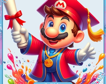 Mario Diploma Graduation Watercolor Splash, Clipart Images, Mario ...