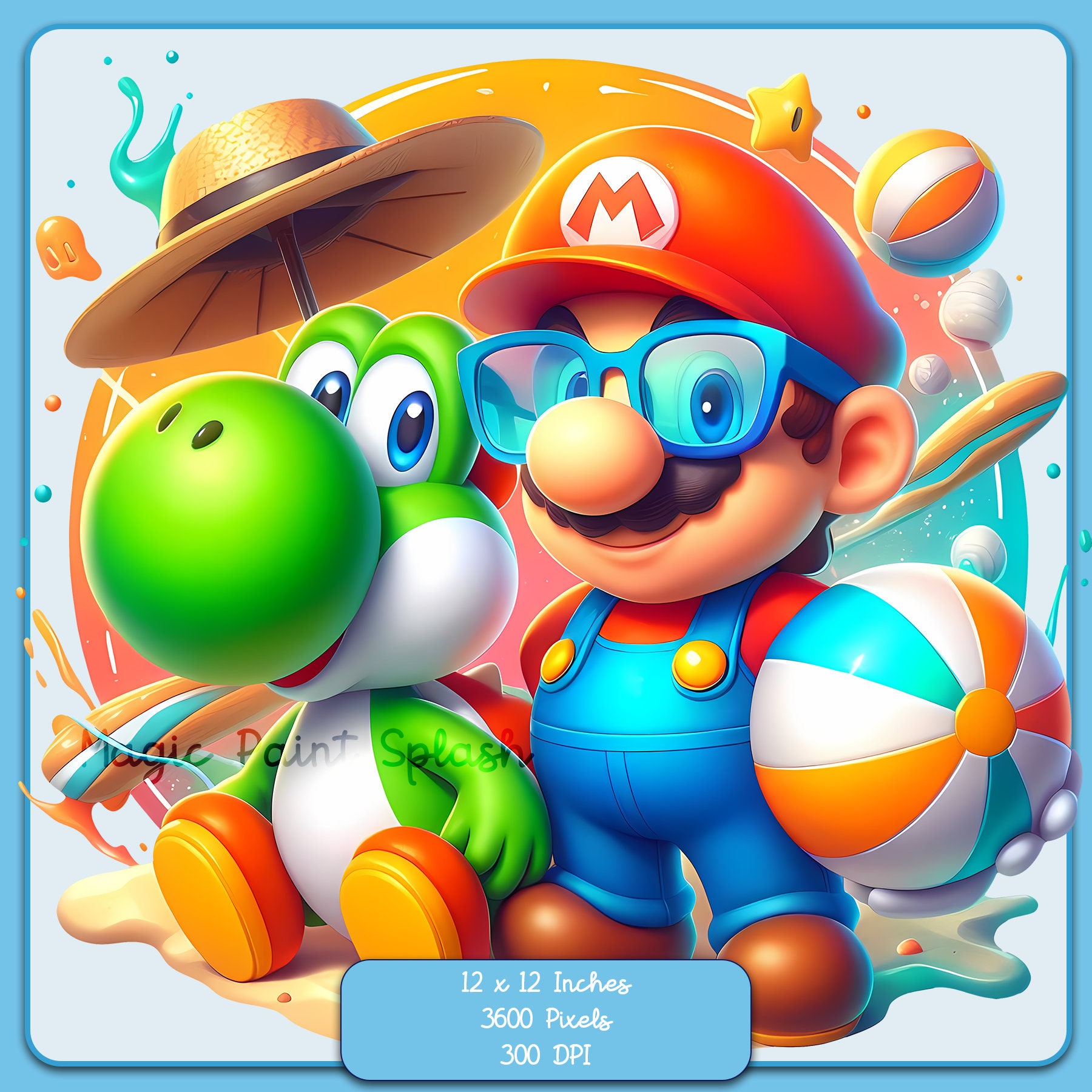 Mario and Yoshi Summer Watercolor Splash, Clipart Images, Graphics and ...