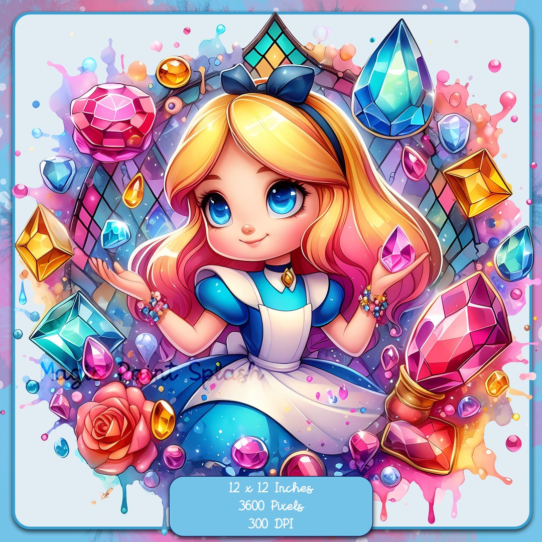 Alice in Wonderland Gemstones Watercolor Splash Image (PNG Digital ...
