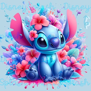 Stitch Floral Watercolor Splash, Clipart Images, Graphics and Artwork ...