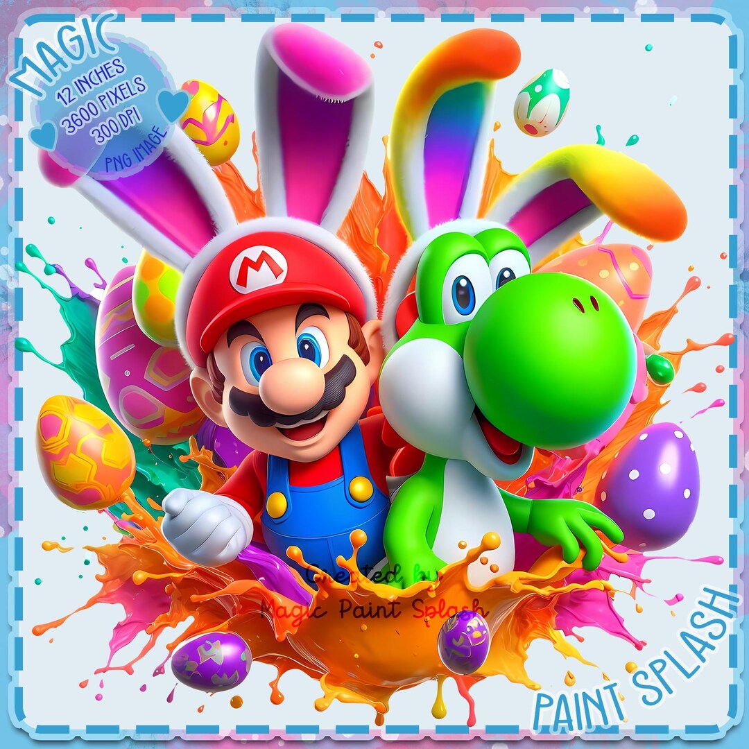 Mario and Yoshi Easter Watercolor Splash, Clipart Images, Graphics and ...