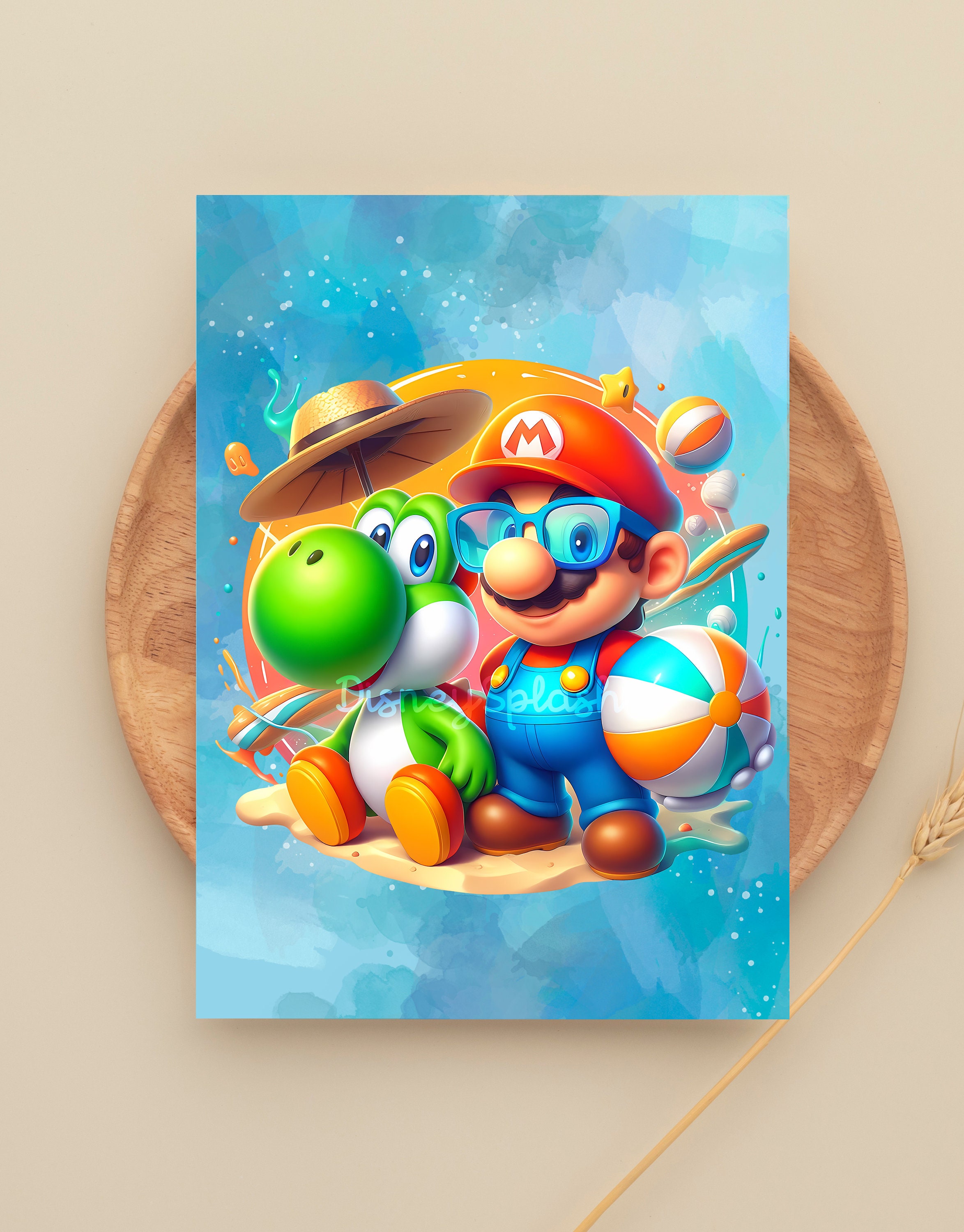 Mario and Yoshi Summer Watercolor Splash, Clipart Images, Graphics and ...