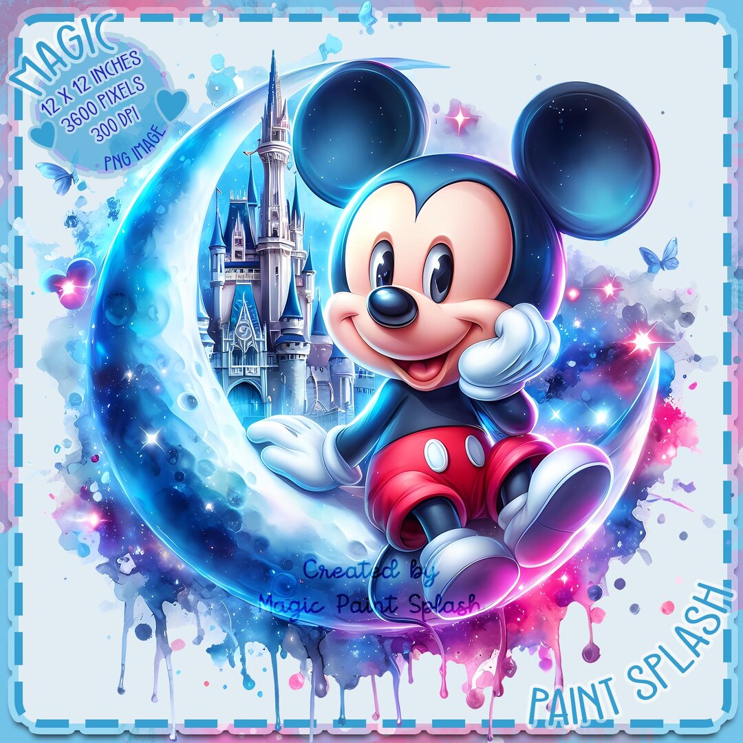 Mickey Mouse Moon Clipart: Watercolor Splash PNG (digital Download ...