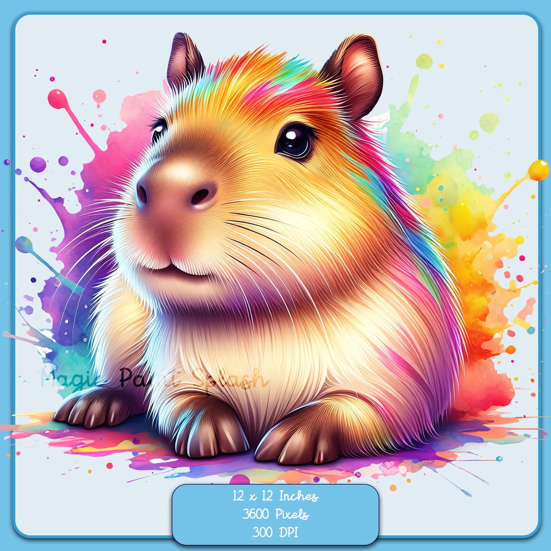 Rainbow Capybara Watercolor Splash, Clipart Images, Graphics and ...