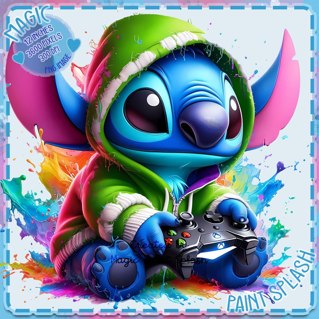 Stitch Gamer Watercolor Splash, Clipart Images, Graphics and Artwork ...